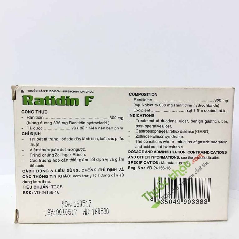 THUỐC RATIDIN F 300 MG - Điều Trị Bệnh Loét đường Tiêu Hóa
