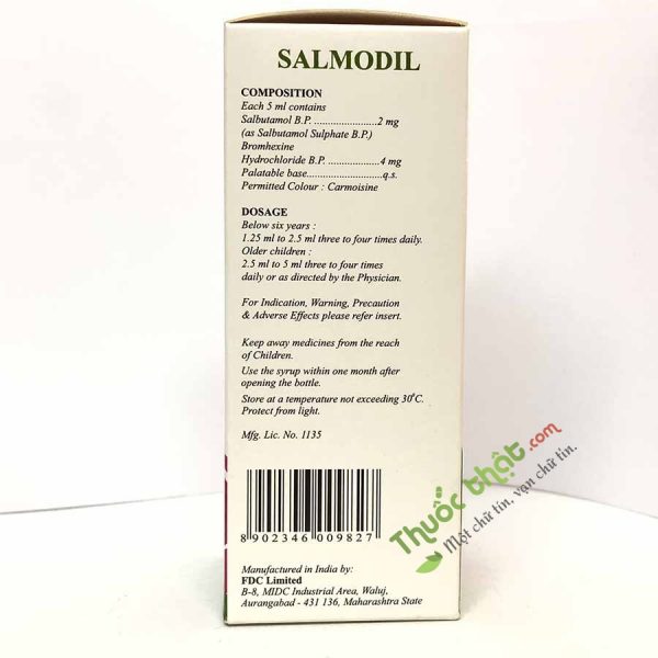 Thuốc Salmodil Expectorant Syrup 100 Ml - Giãn Phế Quản, Tiêu đờm